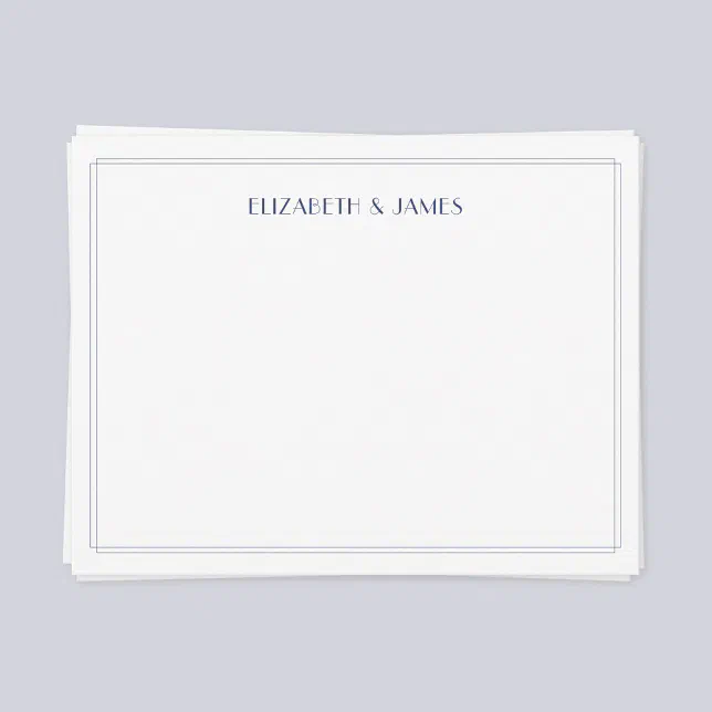 Navy Blue Simple Modern Art Deco Couple Names Note Card | Zazzle