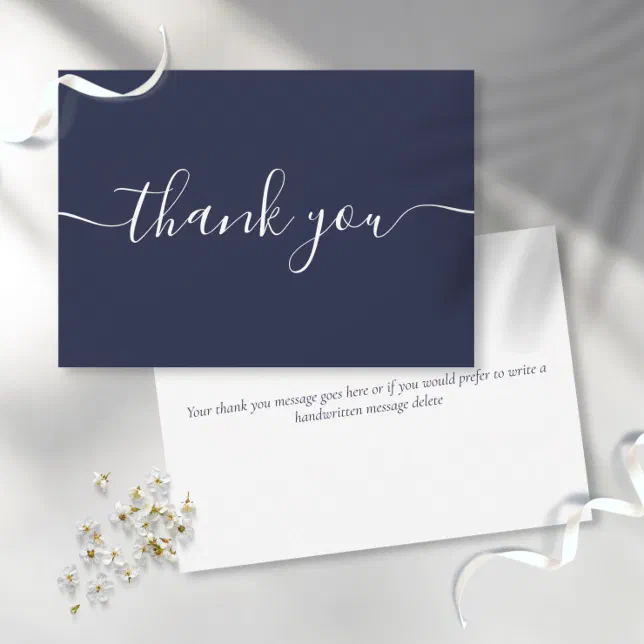 Navy Blue Simple Modern Elegant Script Thank You Card | Zazzle