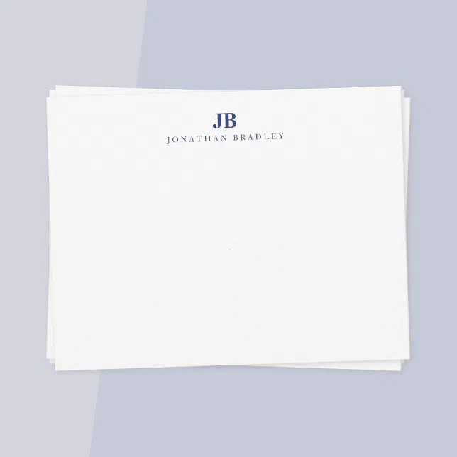 Navy Blue Simple Modern Minimalist Monogram Note Card | Zazzle
