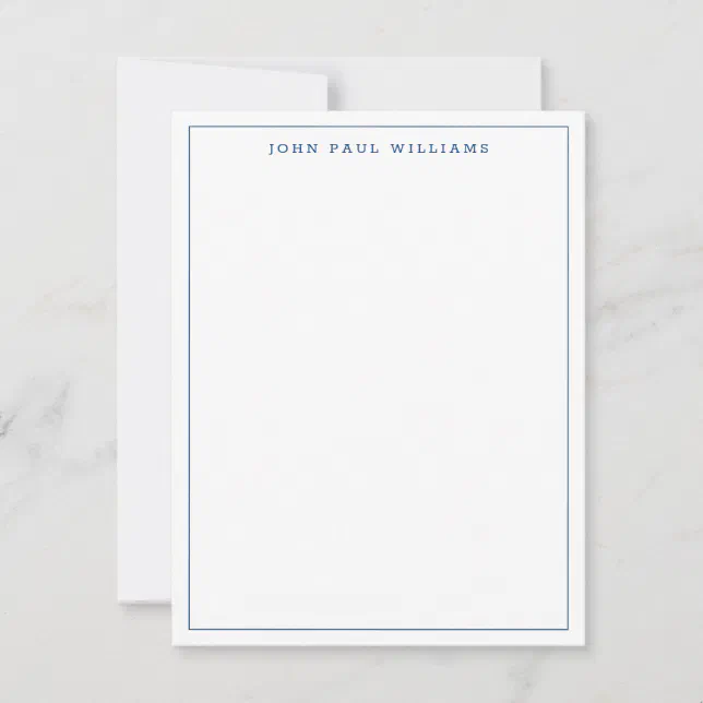 Navy Blue Simple Modern Minimalist Thin Border Note Card | Zazzle