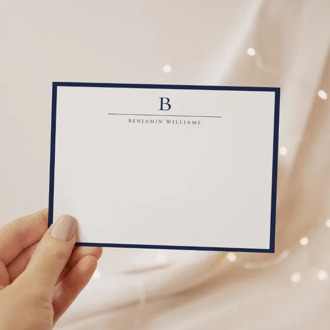 Navy Blue Simple Modern Stationery Classic Note Card | Zazzle