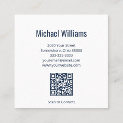 Navy Blue Simple Treble Clef QR code Music Square Business Card | Zazzle