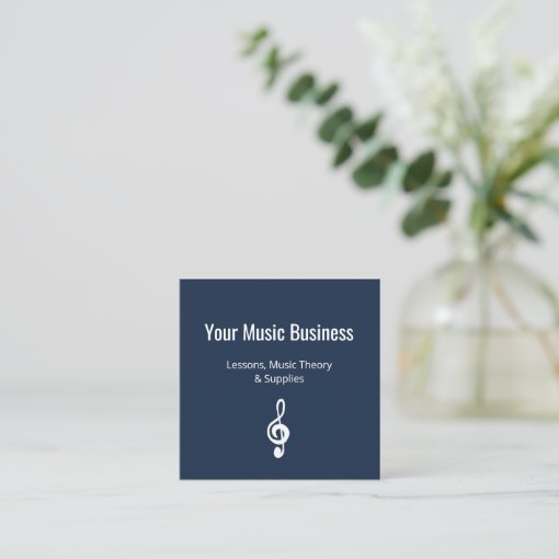 Navy Blue Simple Treble Clef QR code Music Square Business Card | Zazzle