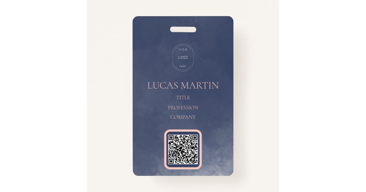 Navy Blue Smokey QR code Employee Name Badge | Zazzle