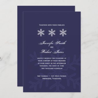 Navy Blue Snowflake Winter Wedding Invitation | Zazzle