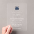 Navy Blue Snowflake Winter Wedding Transparent Acrylic Invitations | Zazzle