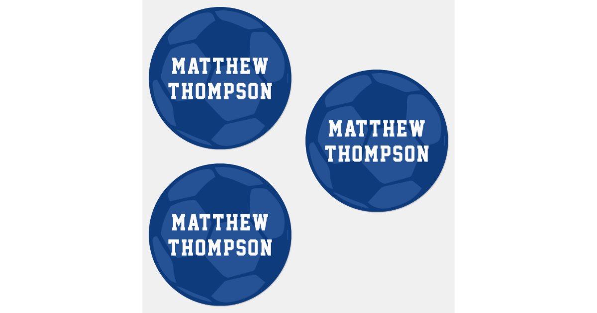 Navy Blue Soccer Ball Personalized Name Kids' Labels | Zazzle