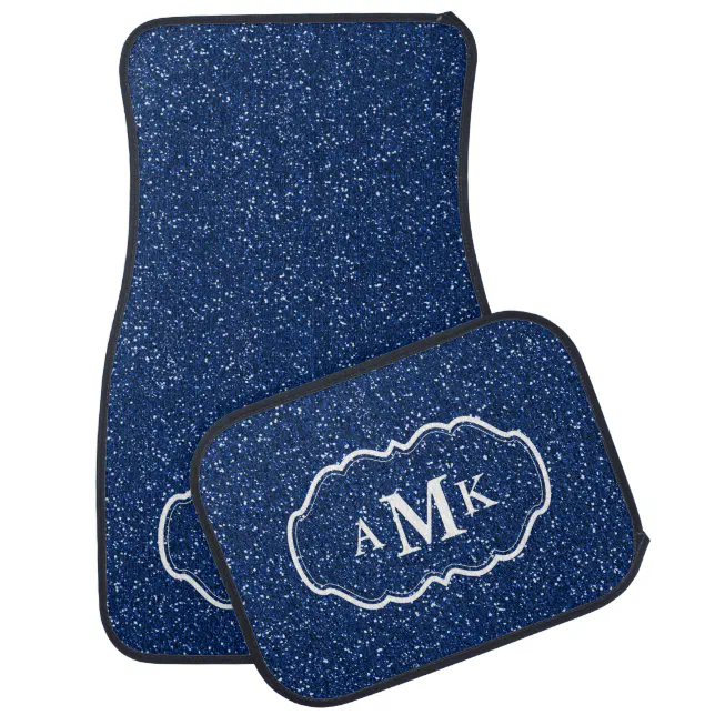 Navy Blue Sparkle Glitter Monogram Car Floor Mat | Zazzle