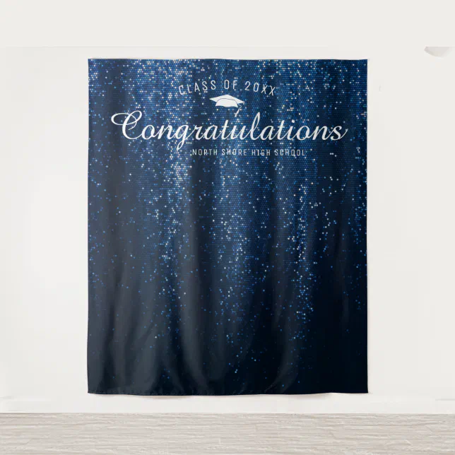 Navy Blue Sparkle Graduation Photo Booth Backdrop | Zazzle
