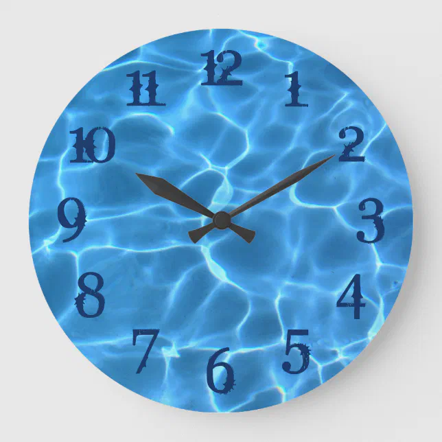 Navy Blue Splash Numbers Aqua Swimming Pool Large Clock | Zazzle