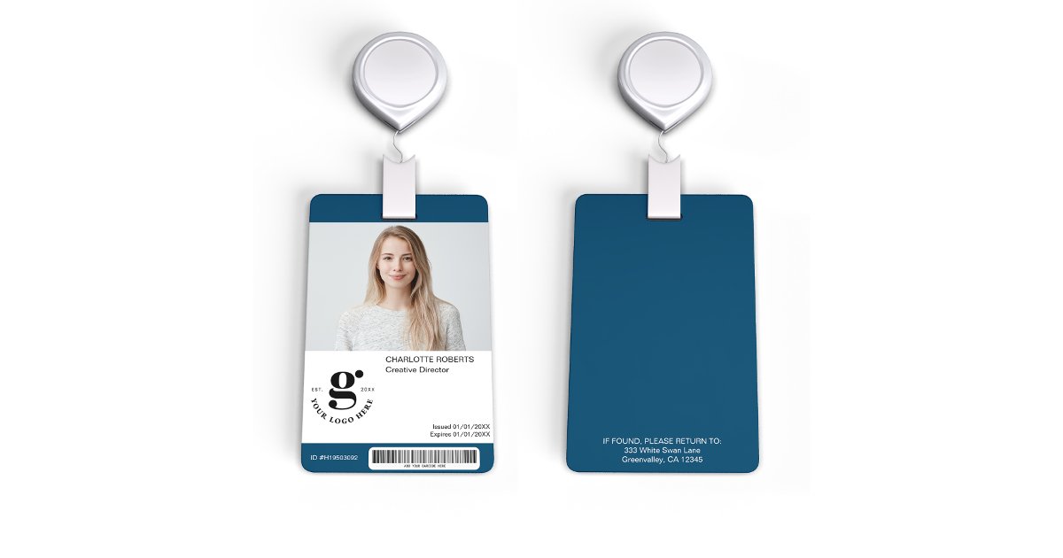 Navy Blue Staff ID Badge with Photo | Zazzle