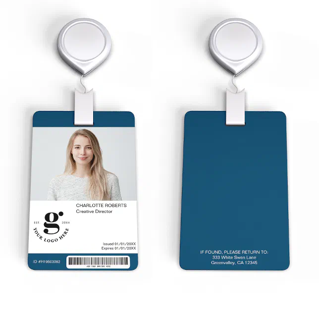 Navy Blue Staff ID Badge with Photo | Zazzle