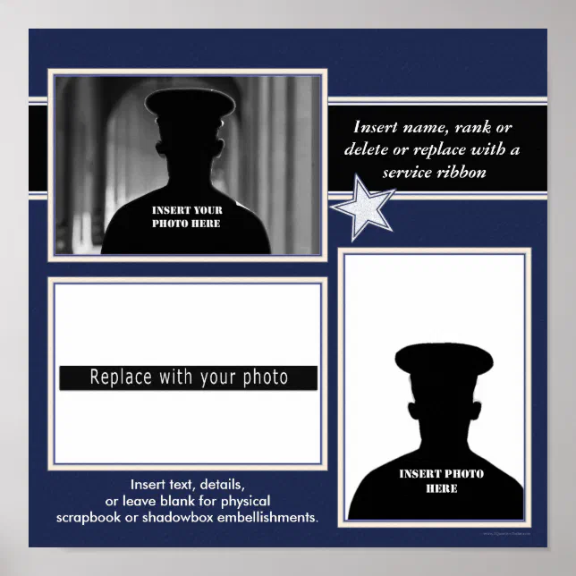 Navy Blue Star Photo Collage Display Poster | Zazzle