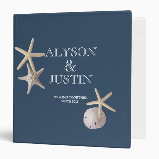 Navy Blue Starfish and Sand Dollar Recipes Binder | Zazzle