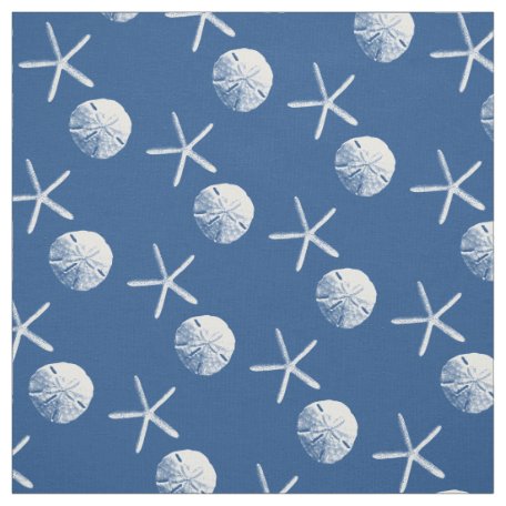 Sand Dollars Pattern Tan Navy Blue Fabric | Zazzle