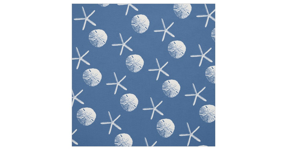 Navy Blue Starfish & Sand Dollar Beach Theme Fabric | Zazzle