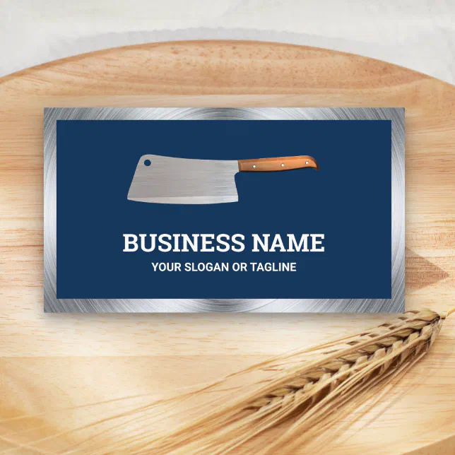 Navy Blue Steel Butcher Knife Meat Shop Business Card | Zazzle