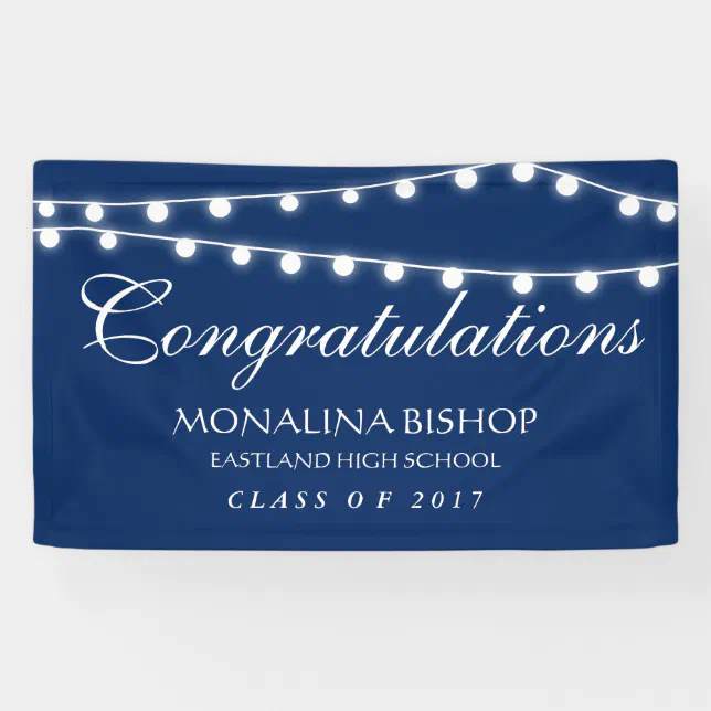 Navy Blue String Of Lights Congratulation Graduate Banner | Zazzle