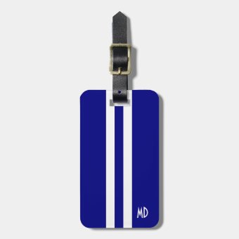 Navy Blue Stripes Monogram Luggage Tag for Men | Zazzle
