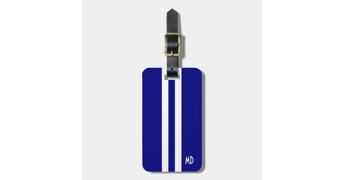 Navy Blue Stripes Monogram Luggage Tag for Men | Zazzle