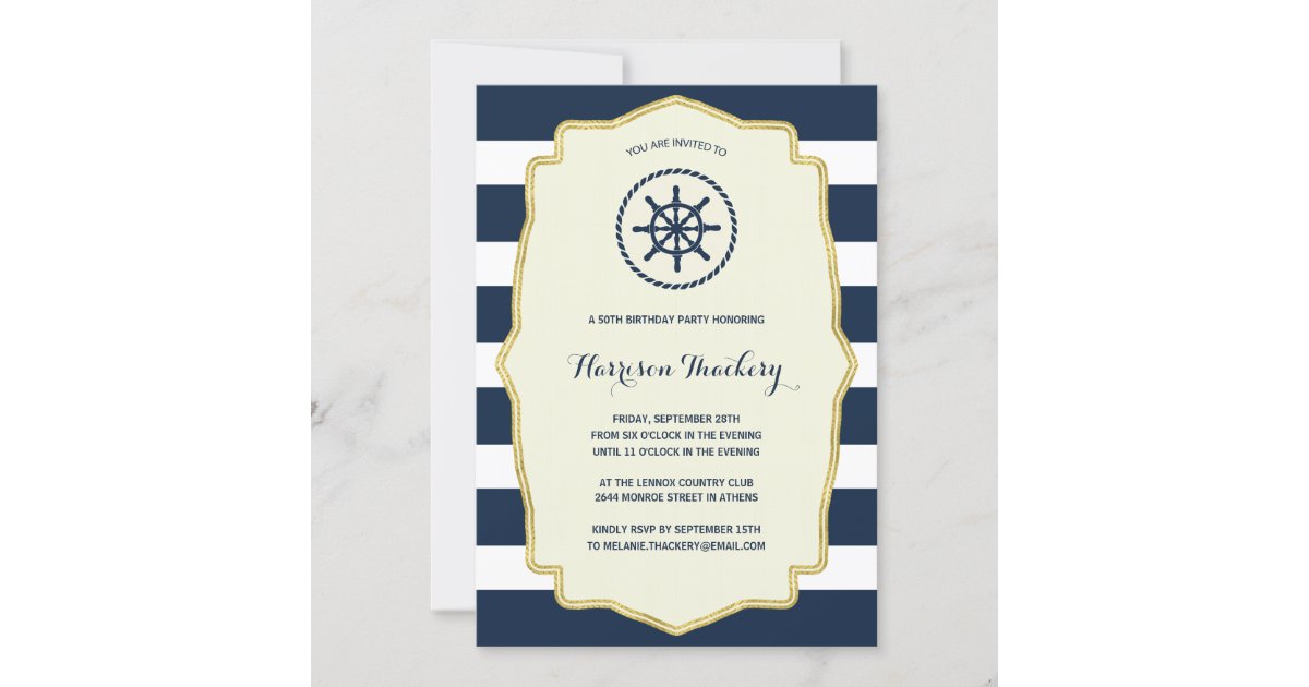 Navy Blue Stripes | Nautical Birthday Party Invitation | Zazzle