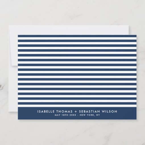 Navy Blue Stripes Save the Date Photo Announcement | Zazzle