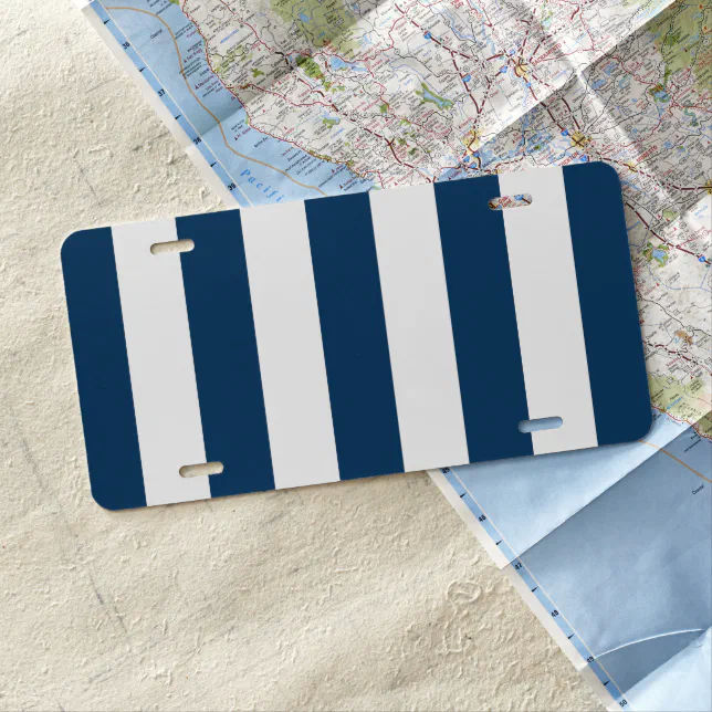 Navy Blue Stripes, White Stripes, Striped Pattern License Plate | Zazzle