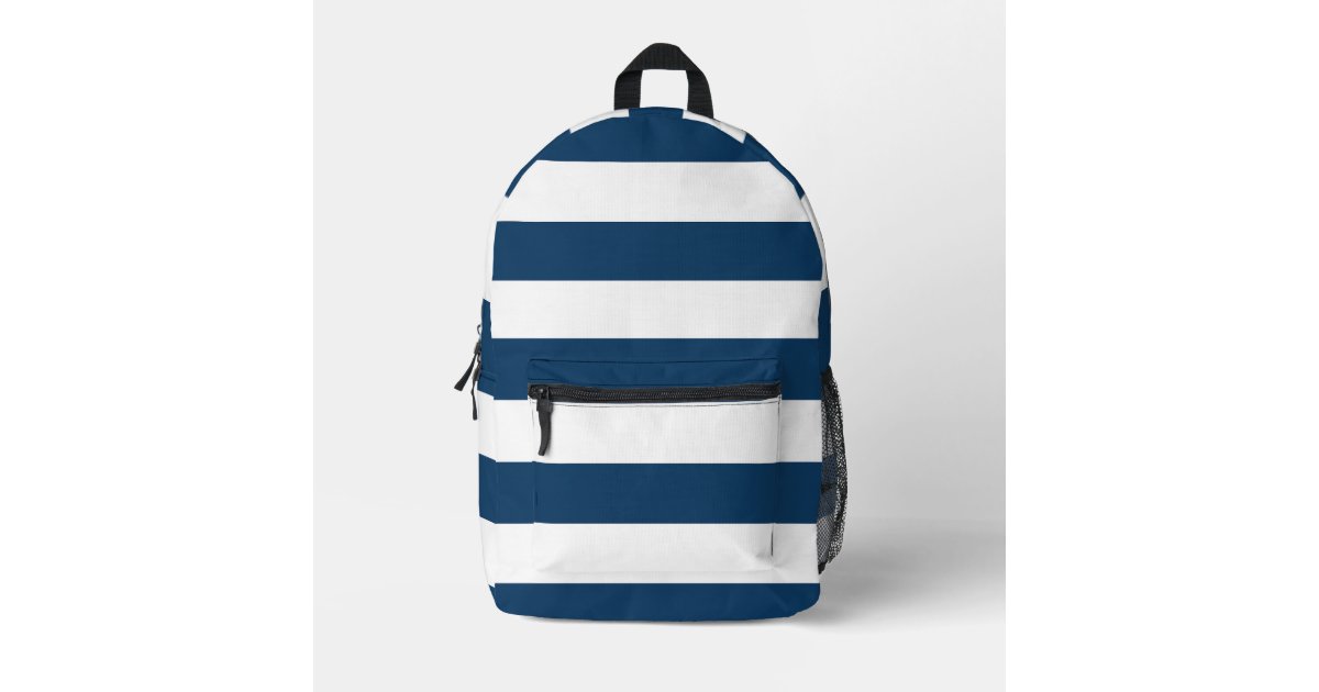 Navy Blue Stripes, White Stripes, Striped Pattern Printed Backpack | Zazzle