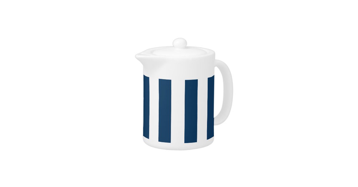 Navy Blue Stripes, White Stripes, Striped Pattern Teapot | Zazzle