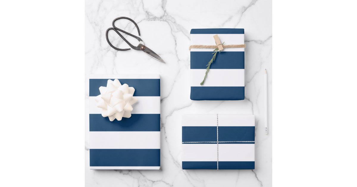 Navy Blue Stripes, White Stripes, Striped Pattern Wrapping Paper Sheets ...