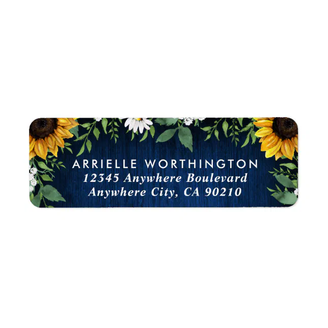 Navy Blue Sunflower Country Wood Rustic Wedding Label | Zazzle