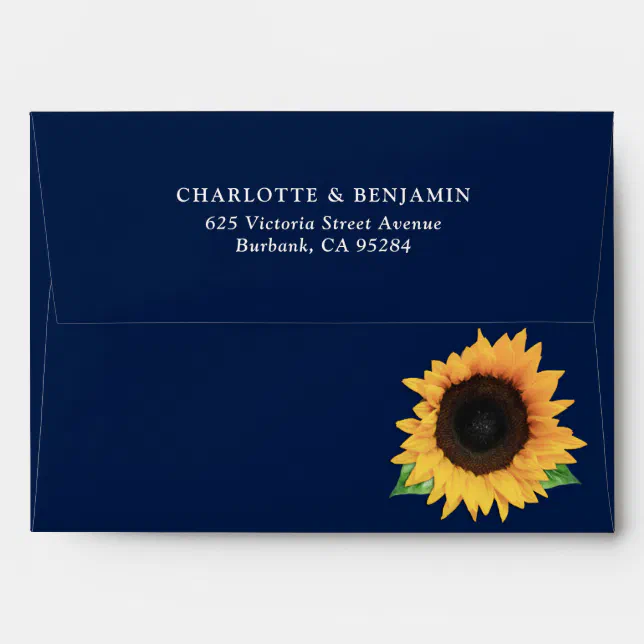 Navy Blue Sunflower Envelopes with Return Address | Zazzle