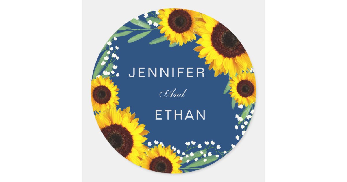 Navy Blue Sunflower Wedding Sticker Zazzle