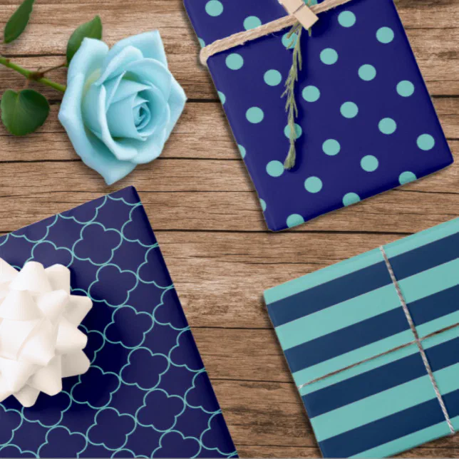 Navy Blue Teal Patterned Wrapping Paper Sheets | Zazzle