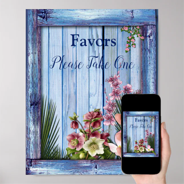 Navy - Blue Textured & Pink Flowers Poster | Zazzle