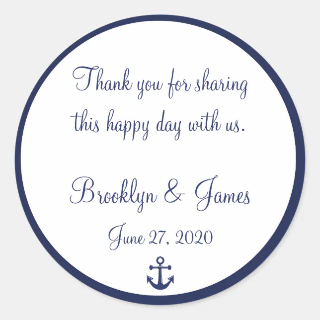 Navy Blue Thank You Nautical Wedding Stickers | Zazzle