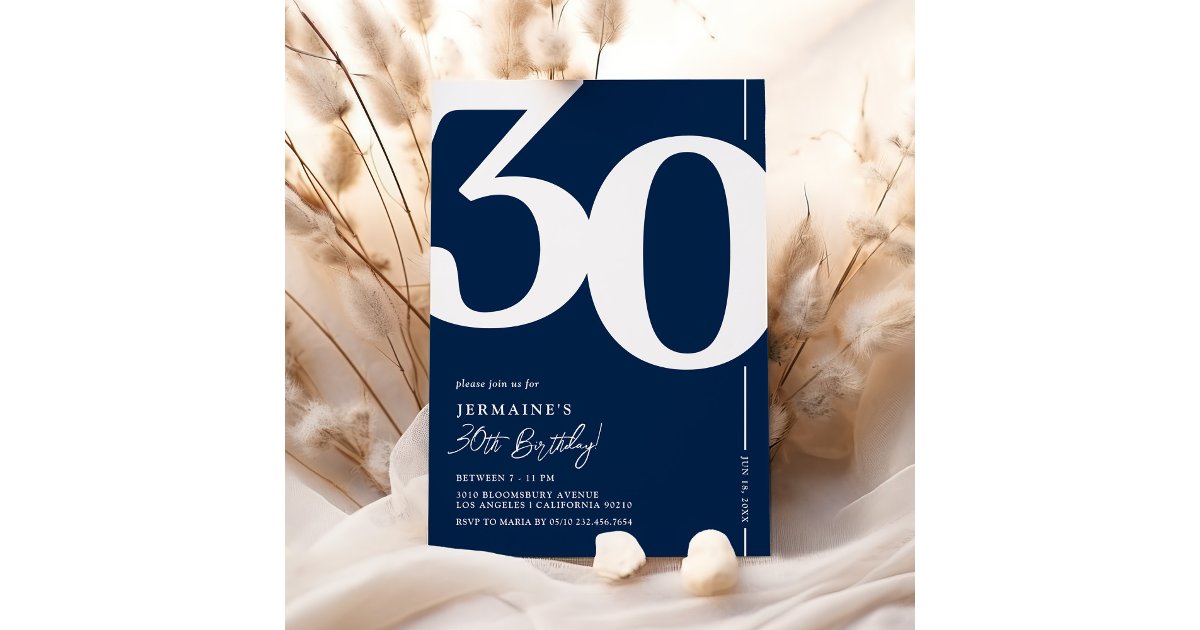 Navy Blue Thirty 30th Birthday Party Invitation | Zazzle