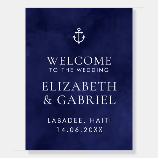 Navy Blue Travel Destination Wedding Welcome Sign | Zazzle