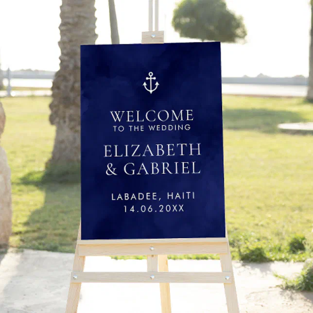 Navy Blue Travel Destination Wedding Welcome Sign | Zazzle