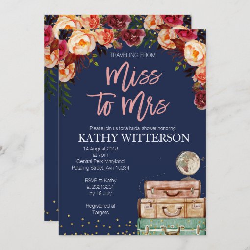 Navy blue travel invitation | Zazzle