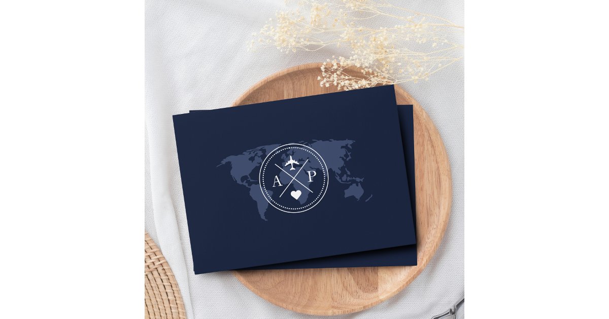Navy Blue Travel Themed Destination Wedding Envelope | Zazzle