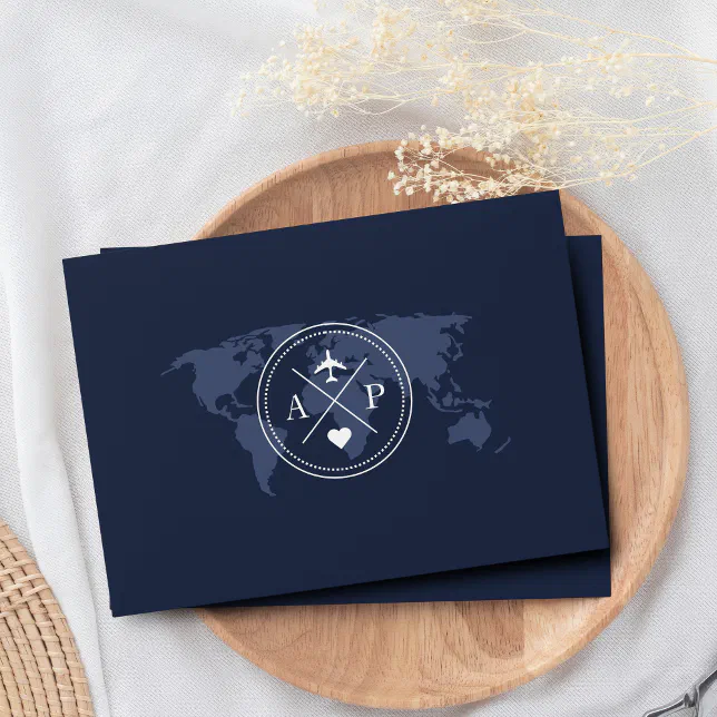 Navy Blue Travel Themed Destination Wedding Envelope | Zazzle