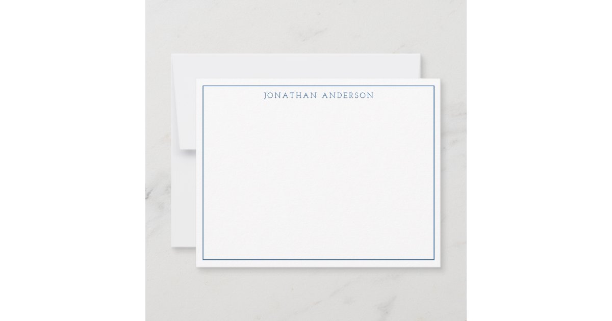 Navy Blue Trendy Modern Chic Stylish Thin Border Note Card | Zazzle