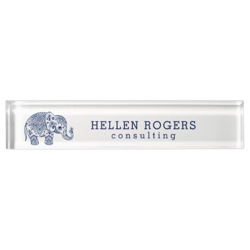 Navy-blue Tribal Paisley Elephant Desk Name Plate | Zazzle