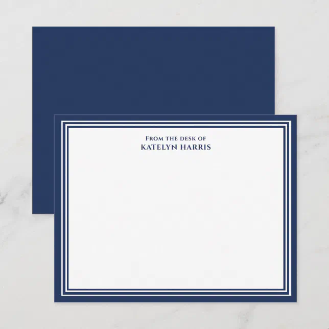 Navy Blue Triple Border From The Desk Of Flat Note Card | Zazzle