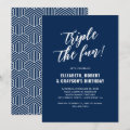 Navy Blue Triple The Fun Joint Birthday Party Invitation | Zazzle