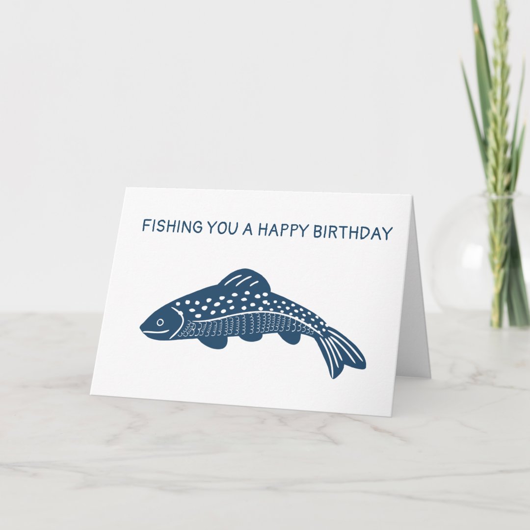 Navy Blue Trout Fish Custom Message Birthday Card | Zazzle