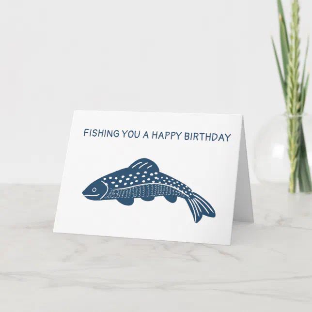 Navy Blue Trout Fish Custom Message Birthday Card | Zazzle