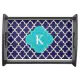 Navy Blue Turquoise Quatrefoil Pattern & Monogram Serving Tray | Zazzle