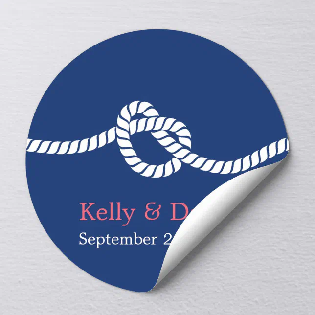 Navy Blue Tying the Knot Nautical Wedding Favor Classic Round Sticker ...